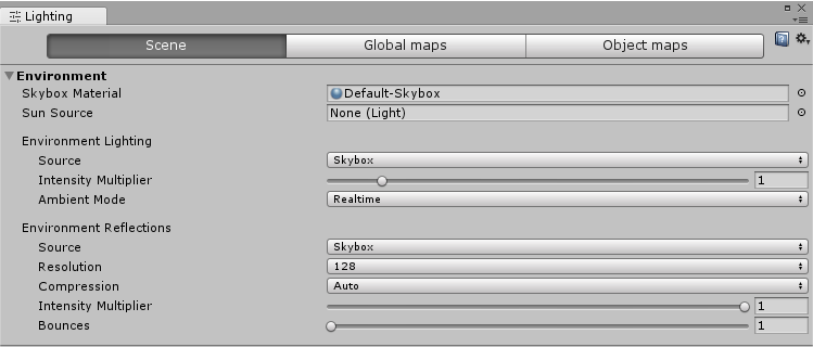 Tab Lingkungan Jendela Pengaturan Render Unity.