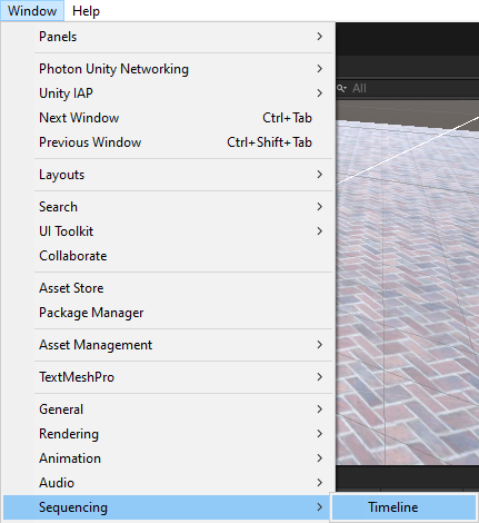 Menu Timeline Pengurutan Jendela Unity